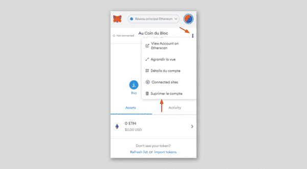 Comment supprimer un wallet de son compte MetaMask
