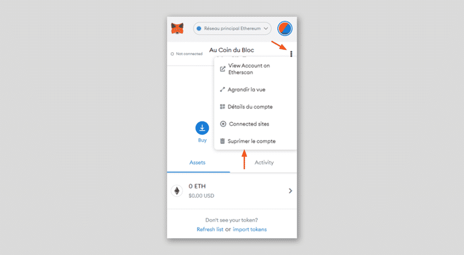 Comment supprimer un wallet de son compte MetaMask