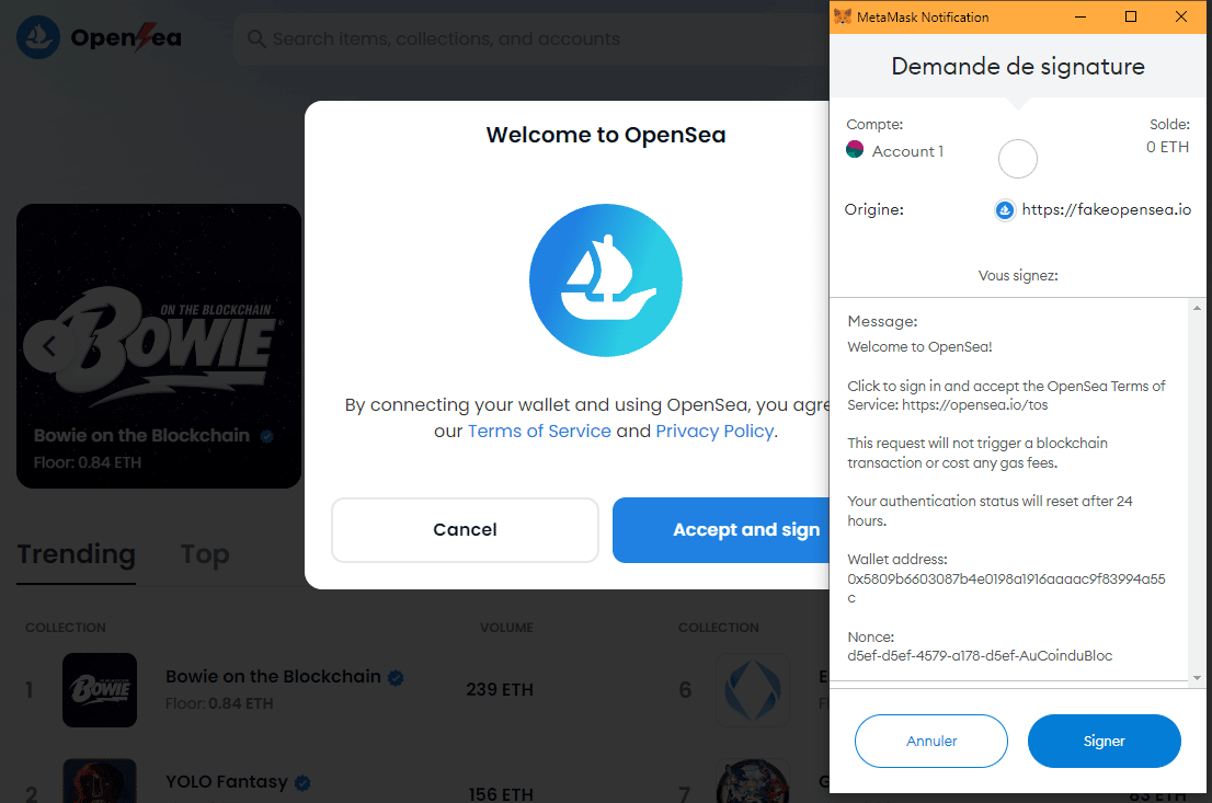 Nouveau vol de NFT sur OpenSea avec la signature d'un message