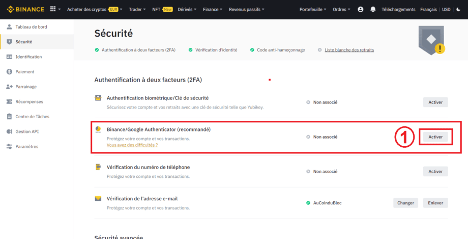 Guide : Activer l'authentification 2FA sur Binance - Au Coin du Bloc