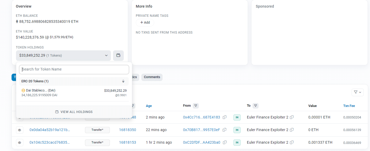 Euler Finance victime d'un hack à 197 millions de dollars