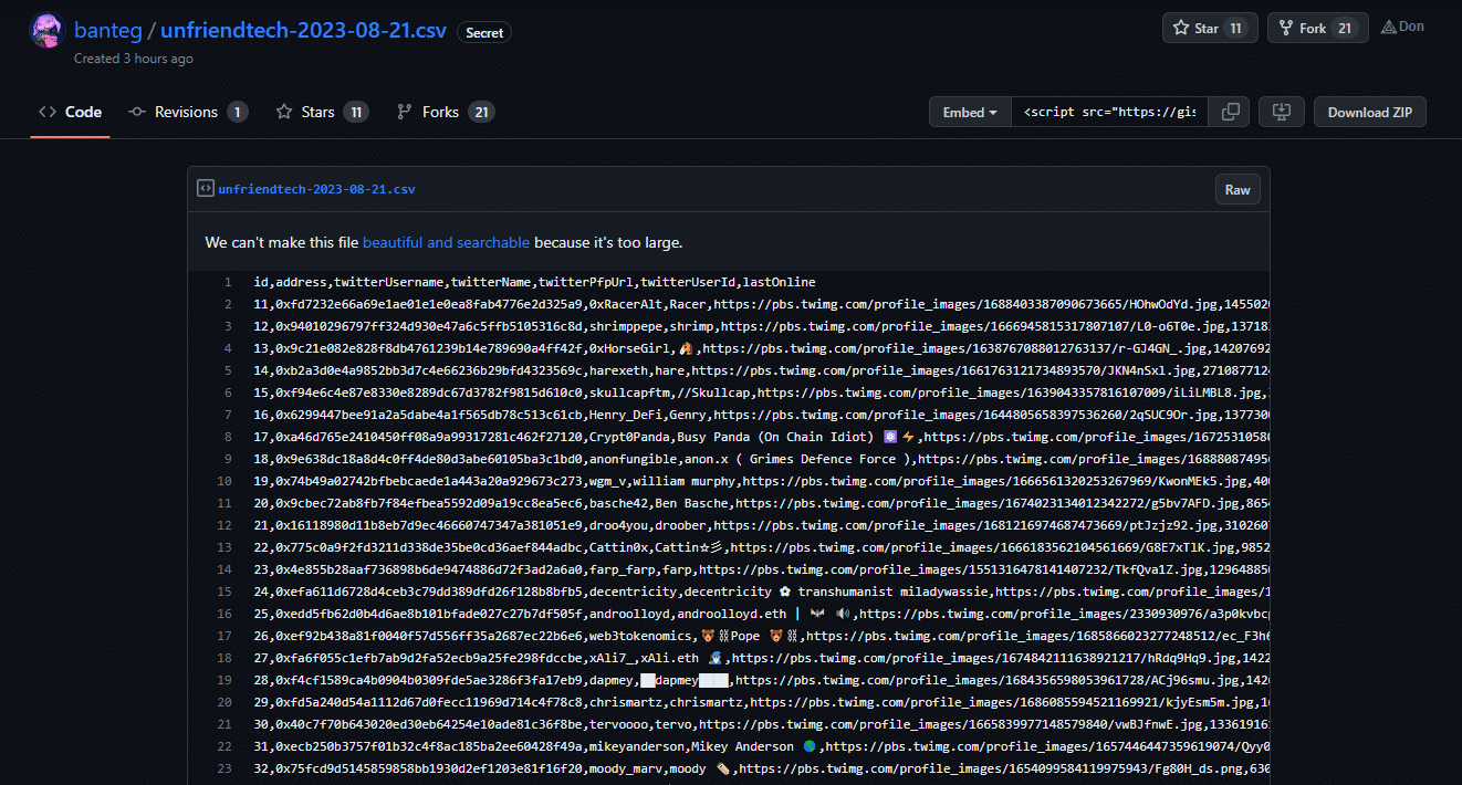 Friend Tech : Fuite de données de plus de 101 000 adresses